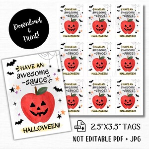Printable Applesauce Halloween Treat Tag, School/teacher/classroom ...