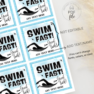 Printable Swim Fast Tags | Personalized Swimming Competition Good Luck ...