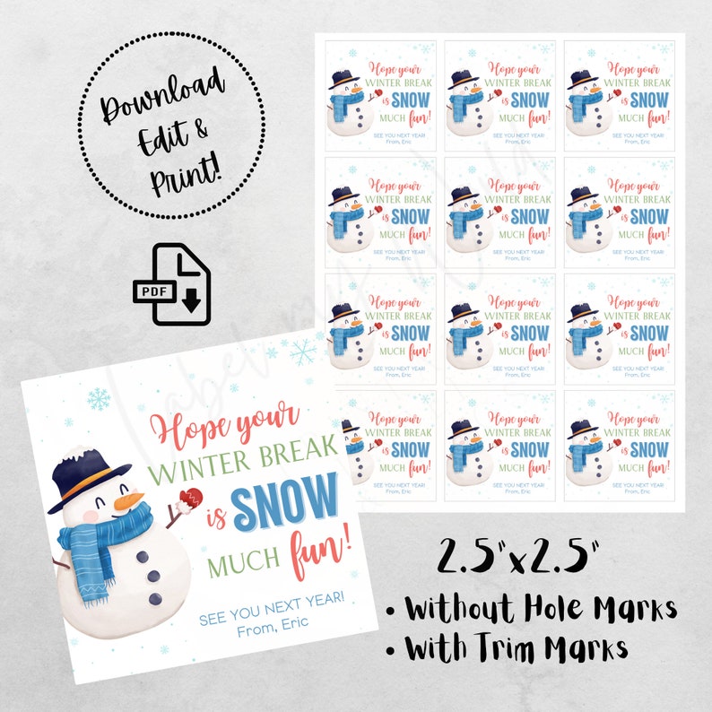 Hope Your Winter Break is SNOW Much Fun Gift Tag | Printable Merry ...