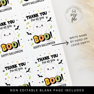 Printable Ghost Halloween Treat Tag, Thank You for All You BOO Happy ...