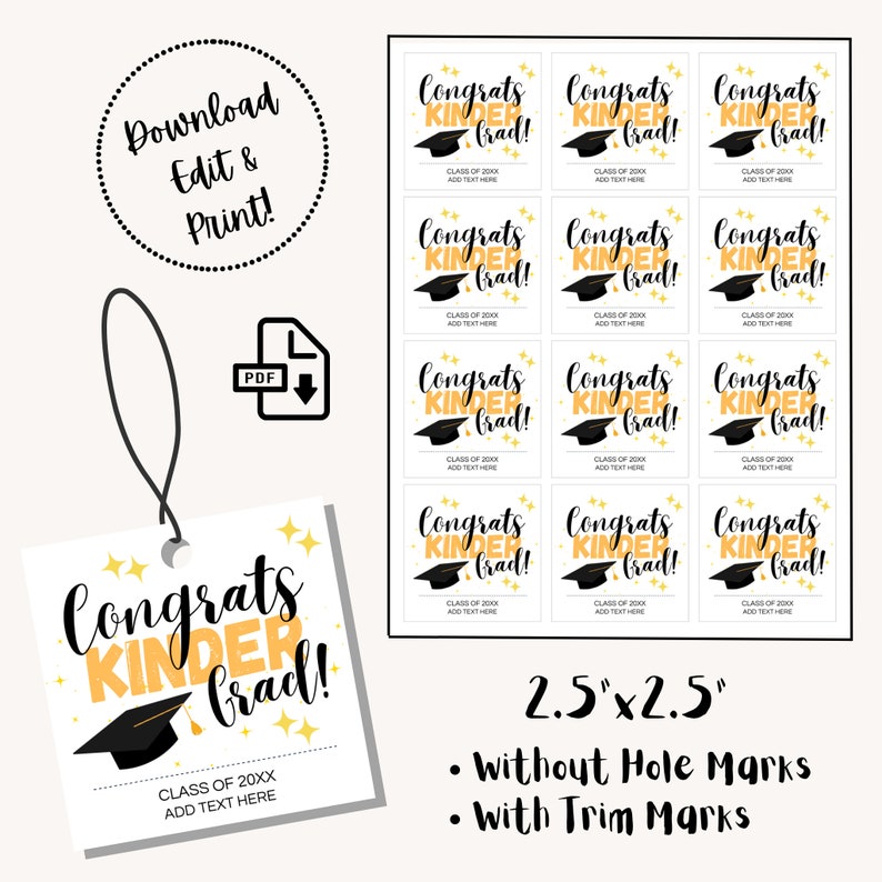 Kindergarten Graduation Gift Tag Editable Congratulations - Etsy