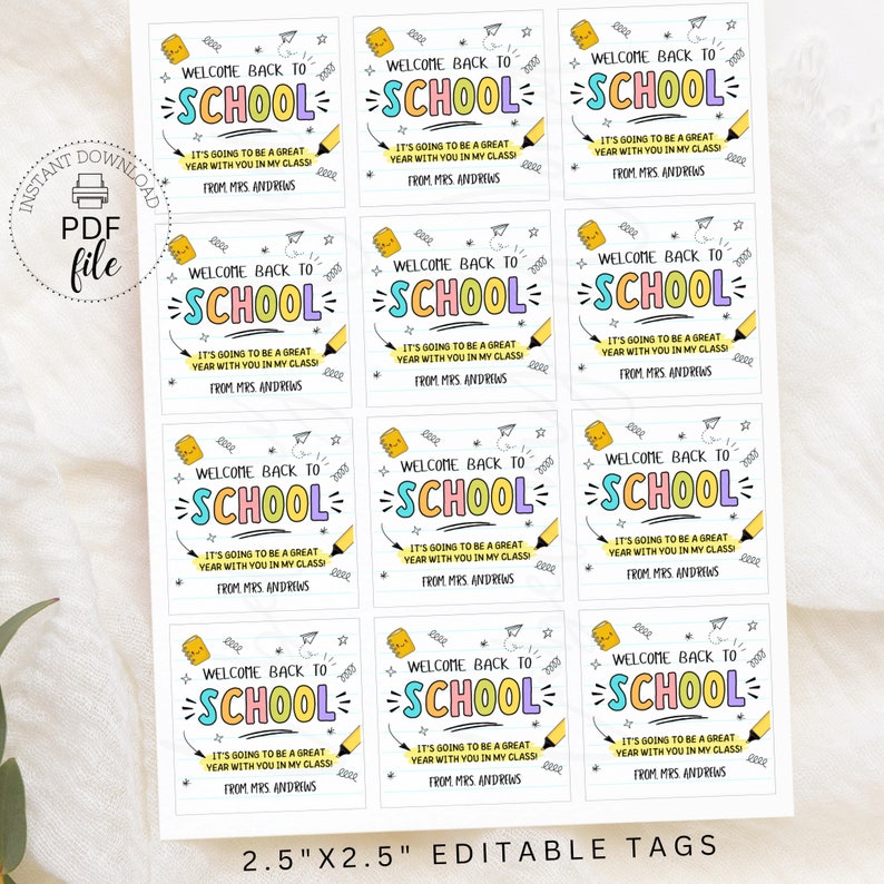 Printable Welcome Back to School Gift Tag, Personalized Teacher ...