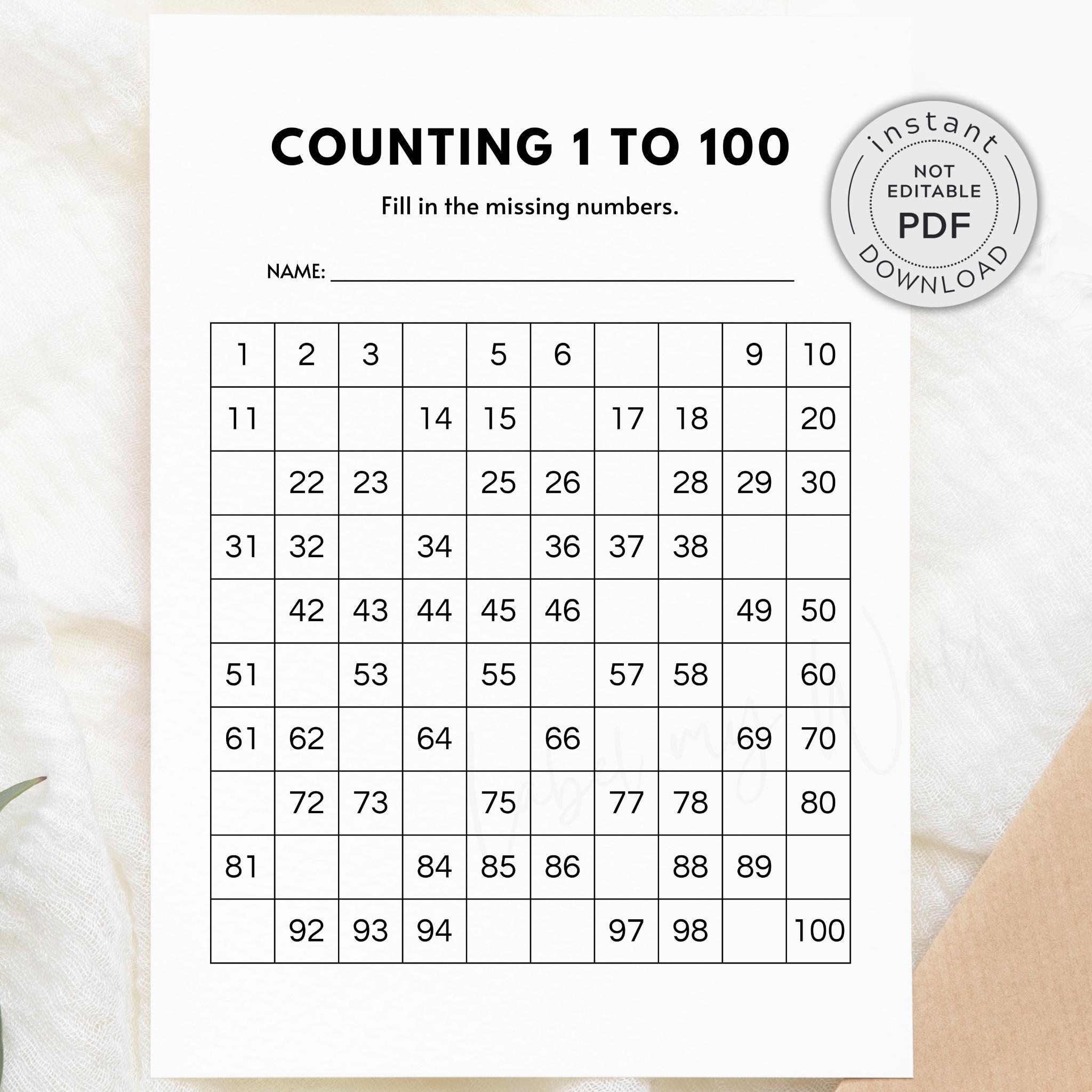 Printable Counting to 100 Worksheets, 100 Days of School Activity (PDF ...