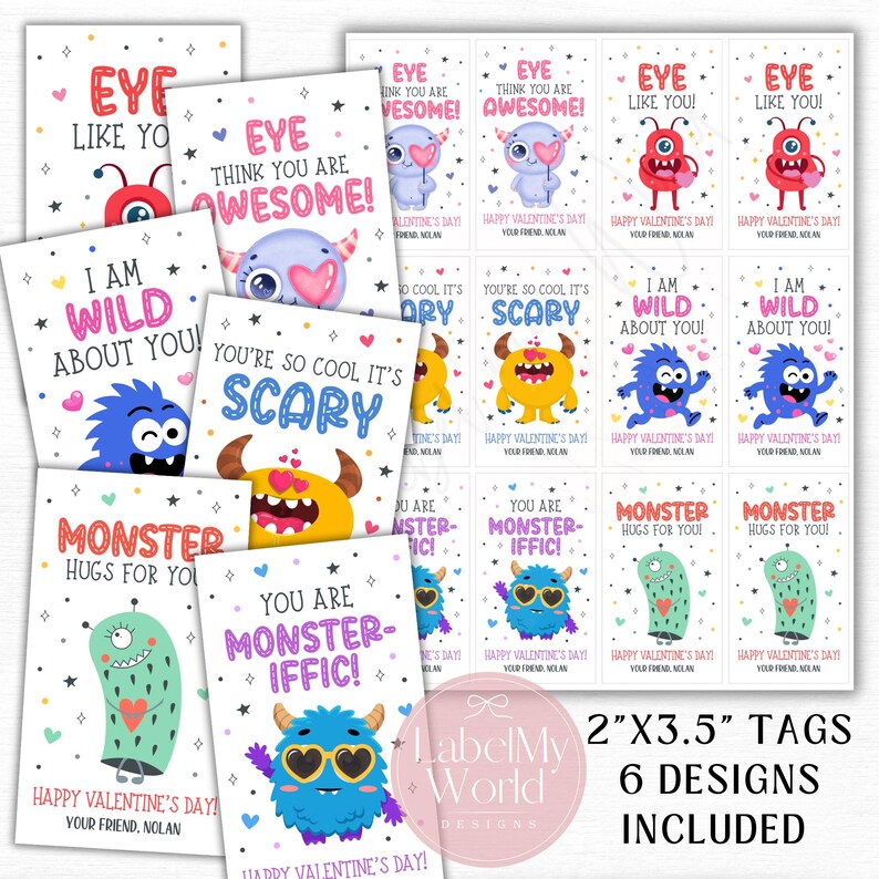 Printable Monster Valentine Cards, Classroom Monster Valentine's Day ...