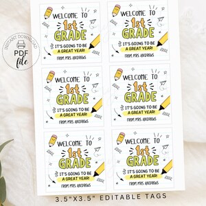 Printable Welcome to First Grade Gift Tag, Personalized Teacher ...