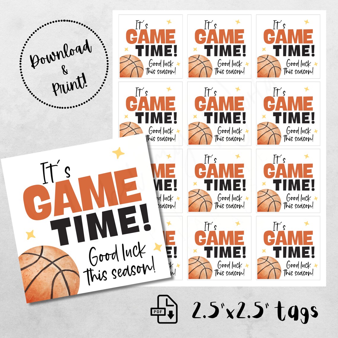Basketball Good Luck This Season Tags | Printable It's Game Time Gift ...