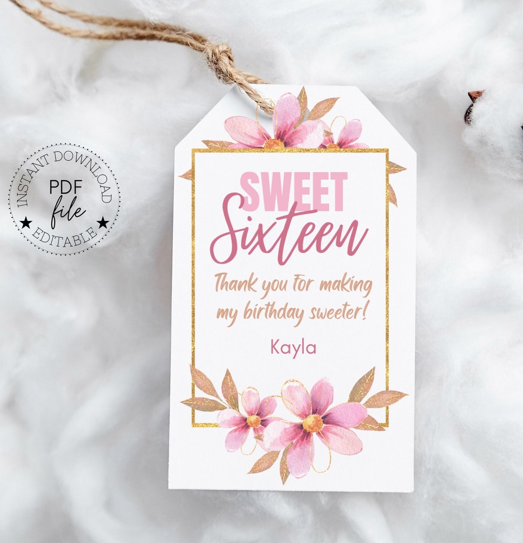 Sweet Sixteen Thank You Birthday Gift Tag (Download Now) - Etsy