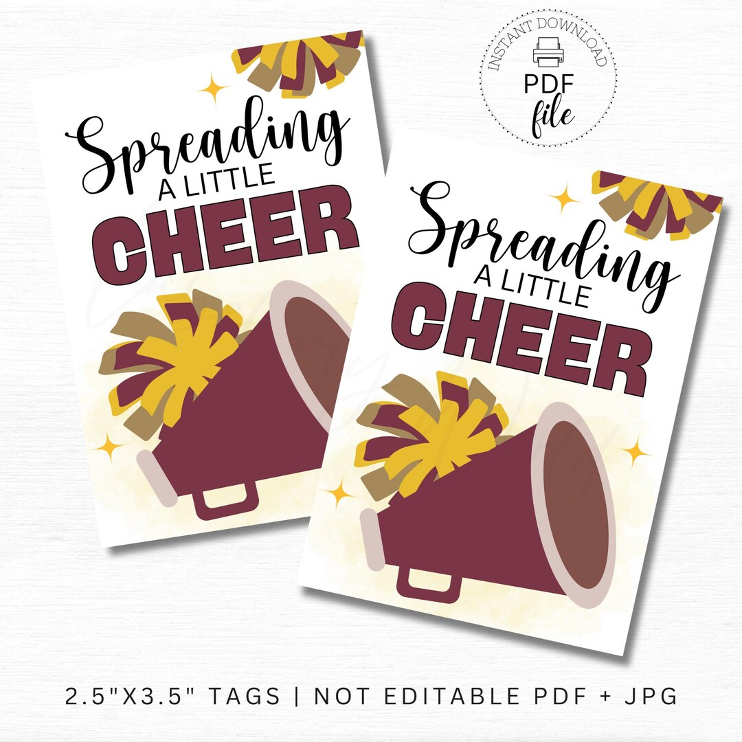 Printable Maroon & Gold Spreading a Little Cheer Tags, Cheerleading ...