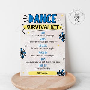 Printable Dance Survival Kit Tag, Editable Dance Team 3.5x5 Blue ...