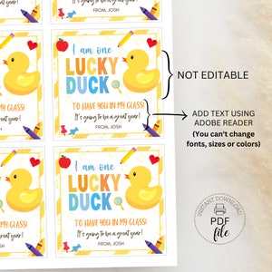 Printable One Lucky Duck Back to School Tags, Happy First Day of School ...
