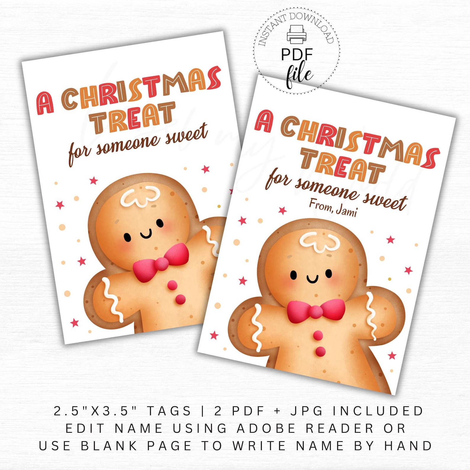 Printable Gingerbread Man Gift Tag, Personalized Christmas Treat for ...
