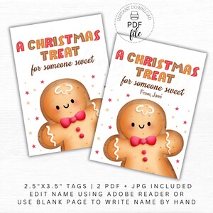 Printable Gingerbread Man Gift Tag, Personalized Christmas Treat for ...
