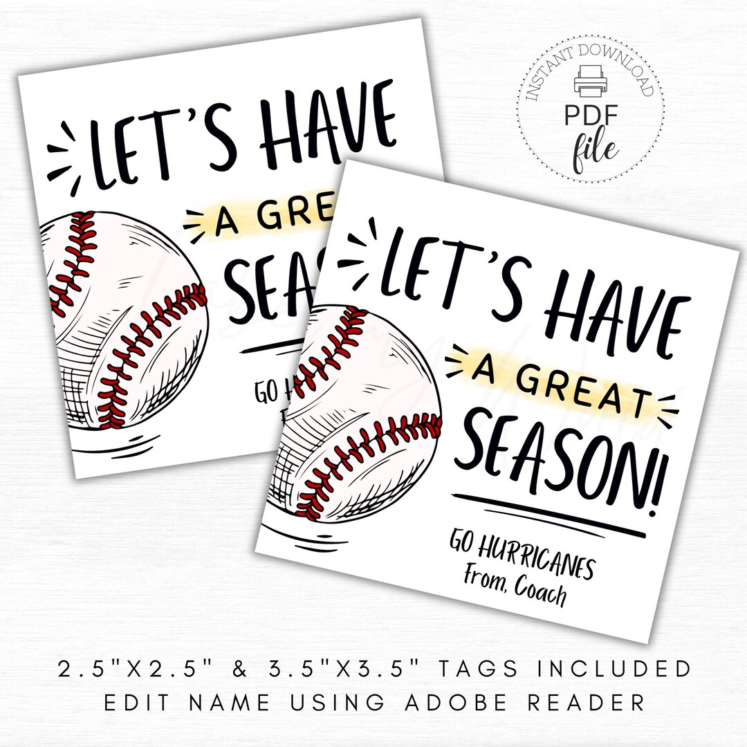 Printable Baseball Season Gift Tag, Let's Have a Great Season ...