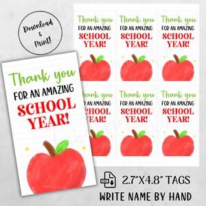 Printable End of School Teacher Appreciation Gift Tag, Personalized ...