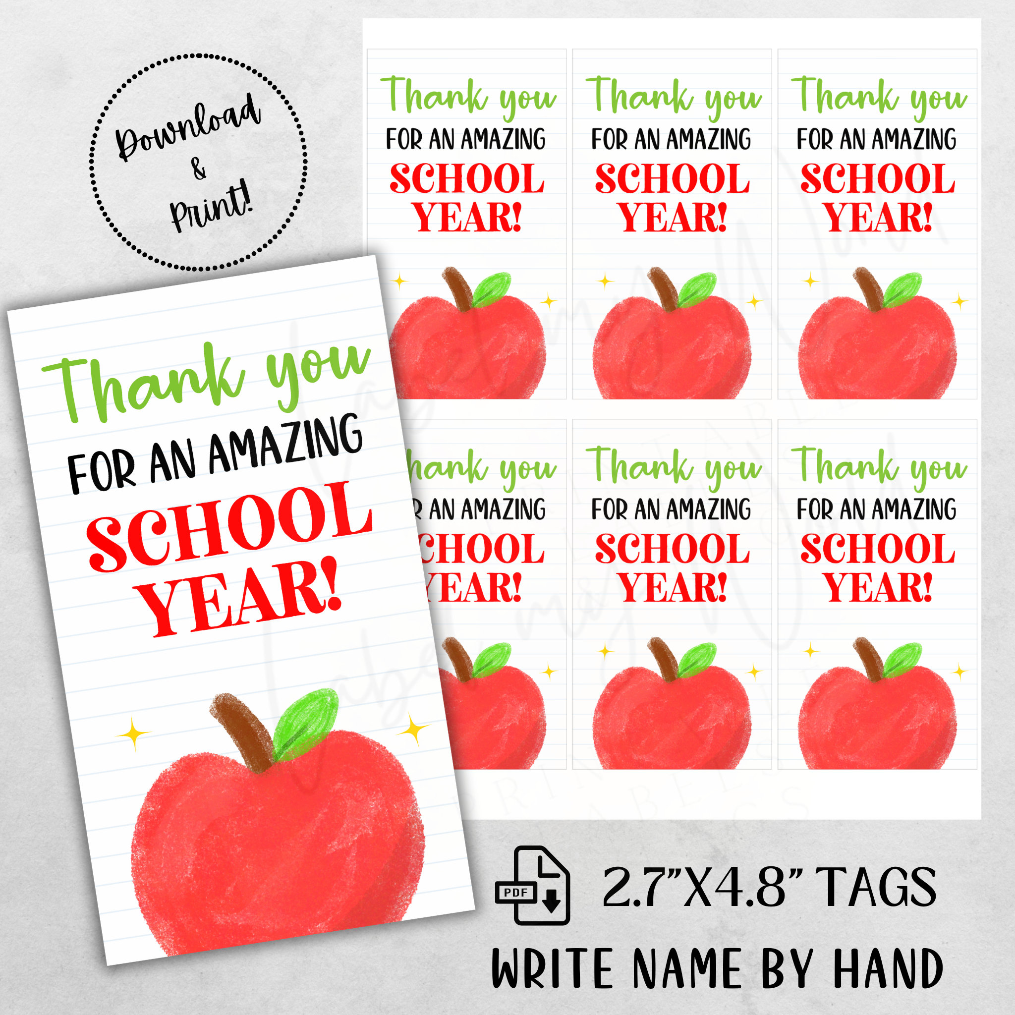 Printable End of School Teacher Appreciation Gift Tag, Personalized ...