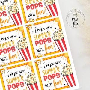 Printable End of School/summer Gift Tag, I Hope Your Summer Pops With ...