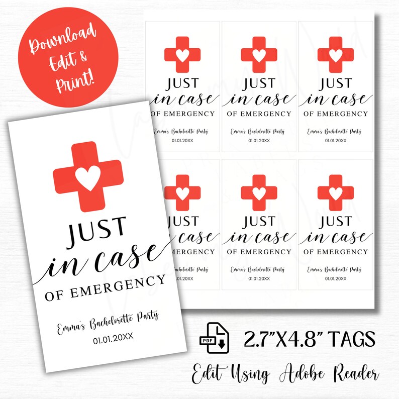 Printable Just in Case of Emergency Gift Tag, Personalized Bridal ...