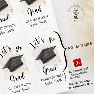 Printable Let's Go Grad Tags, Personalized Class of 20XX High School ...