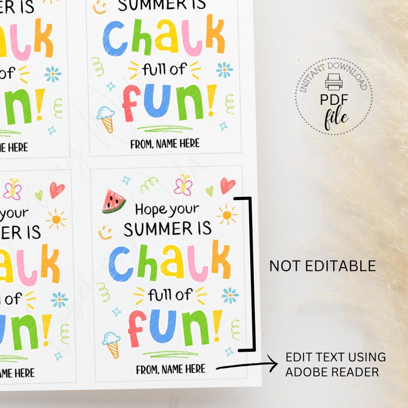 Printable Chalk Summer Gift Tag, Hope Your Summer is Chalk Full of Fun ...