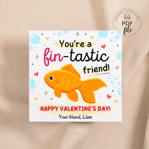Printable Valentine Goldfish Gift Tag, You're a Fin-tastic Friend 2.5 ...