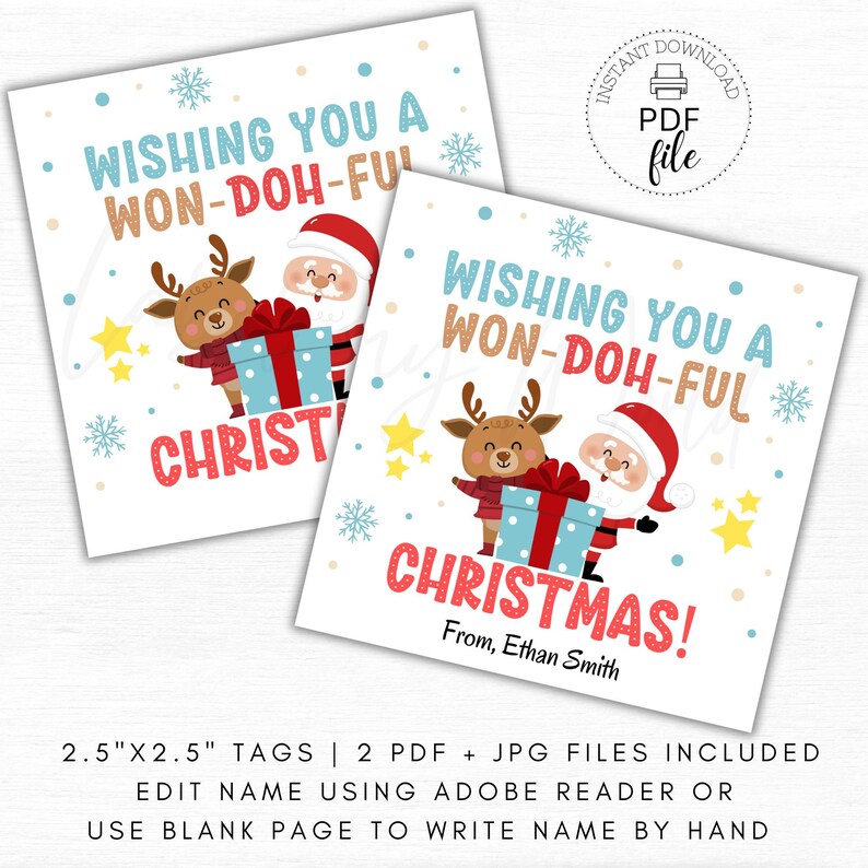 Printable Playdough Gift Tag, Wishing You a Won-doh-ful Christmas ...