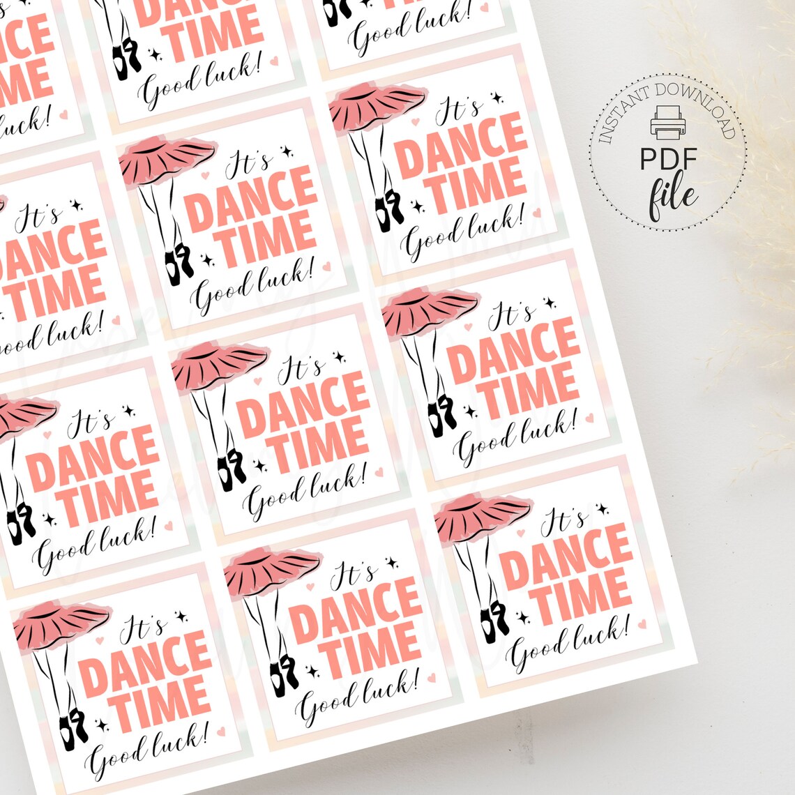 Ballerina Good Luck Tag, Printable Ballet Dancer It's Dance Time Gift ...