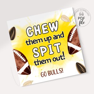 Printable Football Sunflower Seeds Tag, Personalized Chew Them up ...