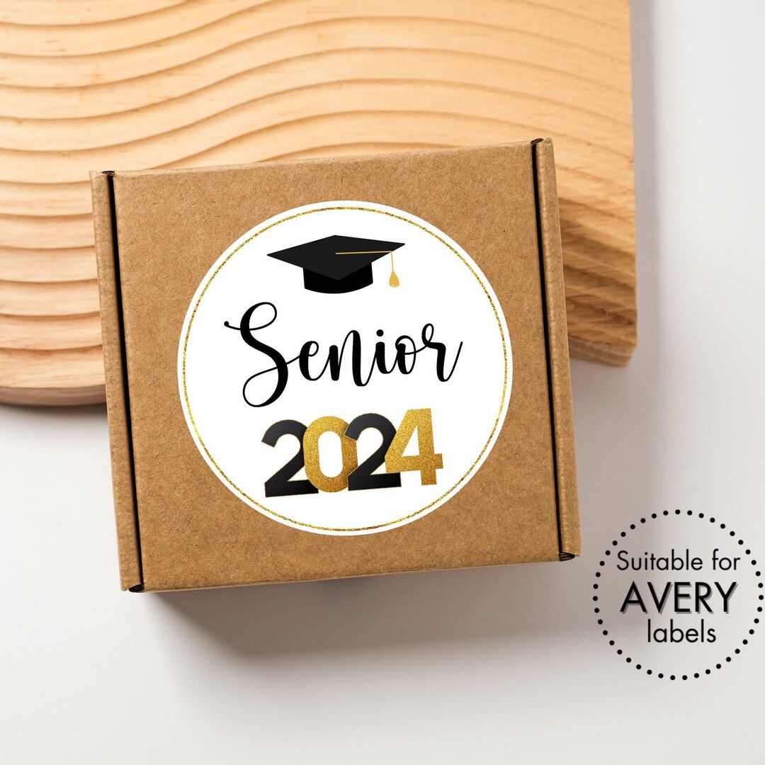 Senior 2024 Labels Printable High School Graduation Round Gift Tags ...