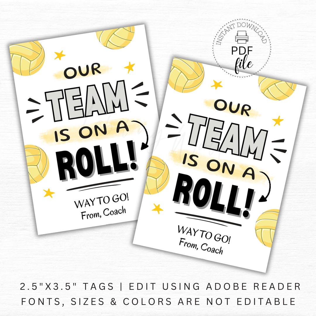 Water Polo Team Gift Tag, Our Team is on a Roll Treat Tags (PDF ...