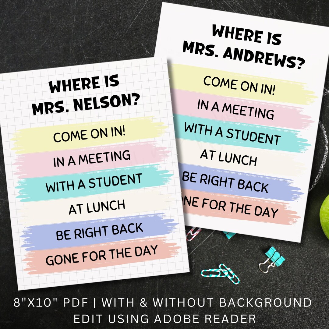 Printable Where Am I School Door Sign, Personalized Teacher/nurse ...