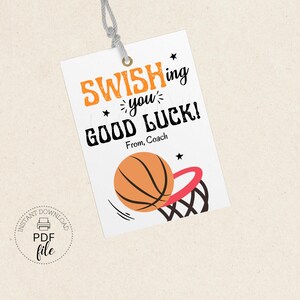 Printable Swish-ing You Good Luck Gift Tag, Personalized Basketball ...
