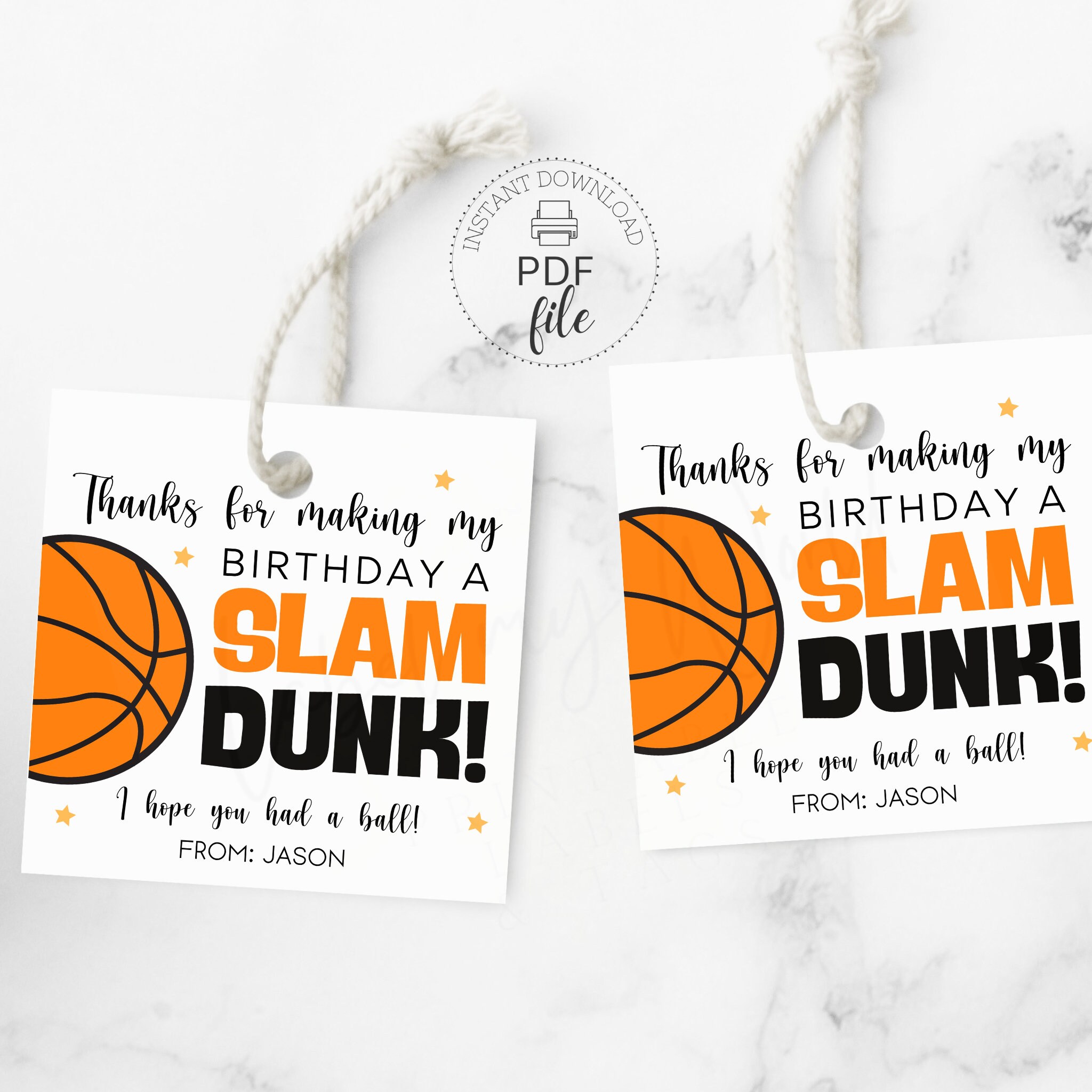 Printable Thanks for Making My Birthday a Slam Dunk Gift Tags ...