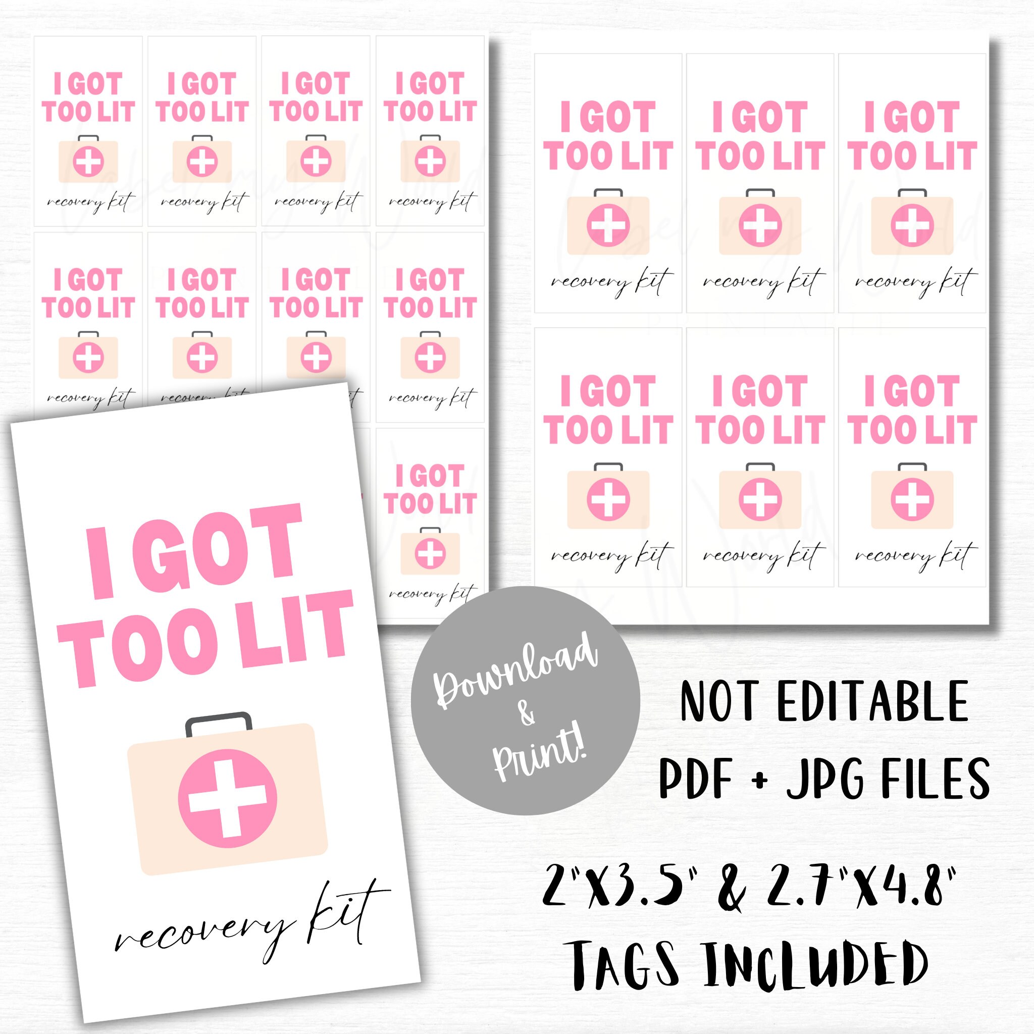 Printable I Got Too Lit Recovery Kit Tags, Bachelorette Party Favor Tag ...