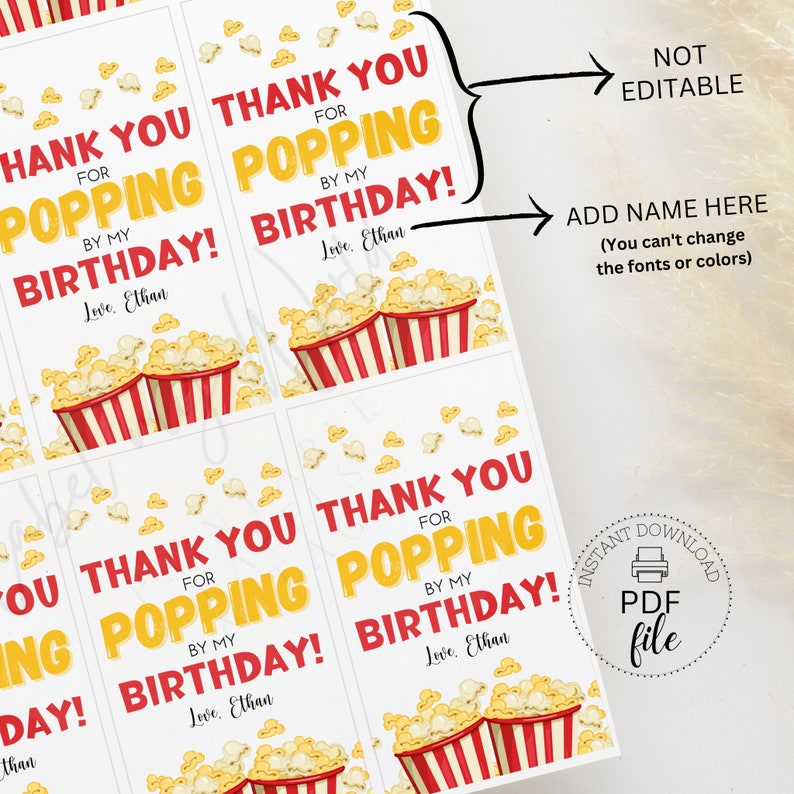 Thank You for Popping by My Birthday Personalized Tags Printable ...