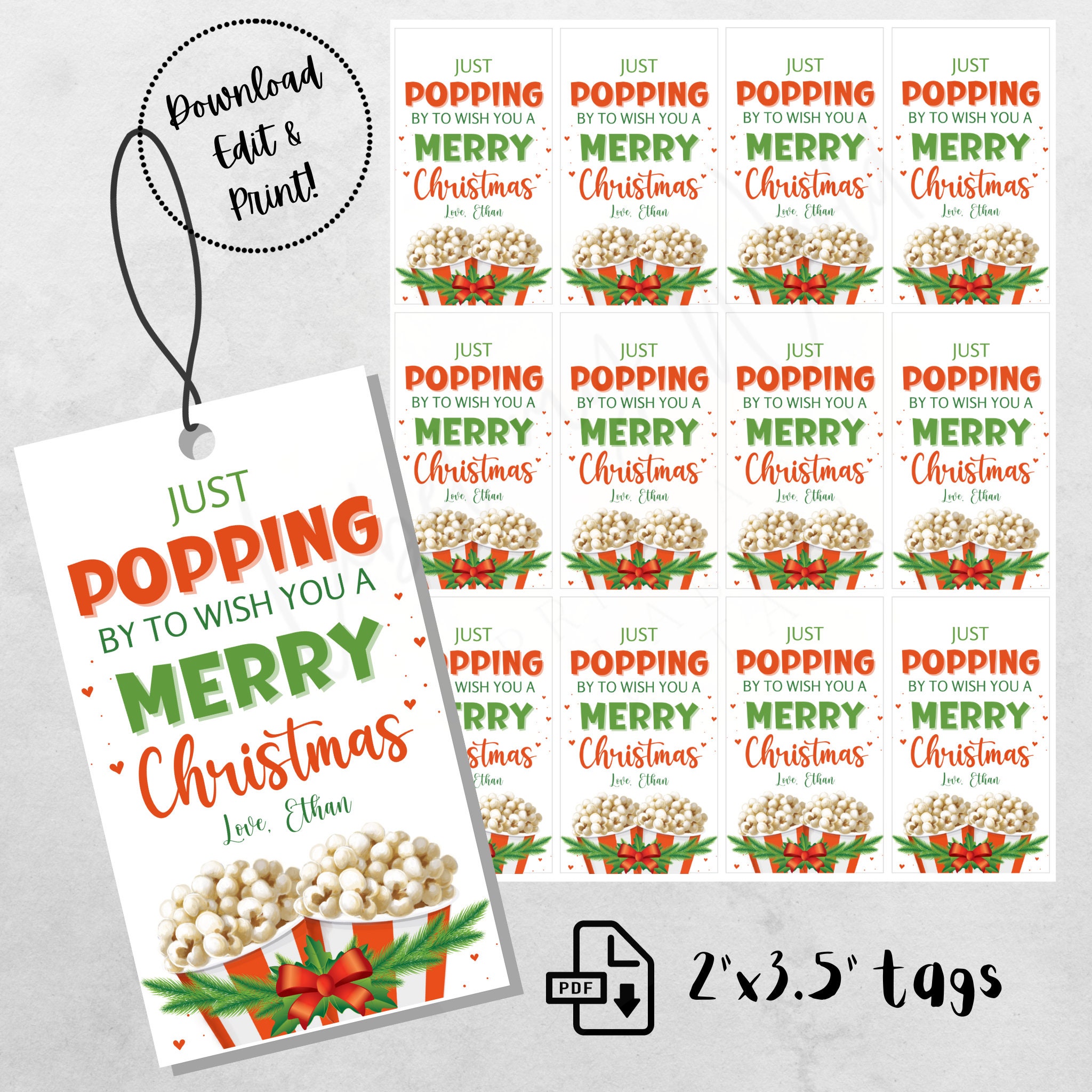 Popcorn Christmas Editable Tag Printable Christmas Gift Tag - Etsy