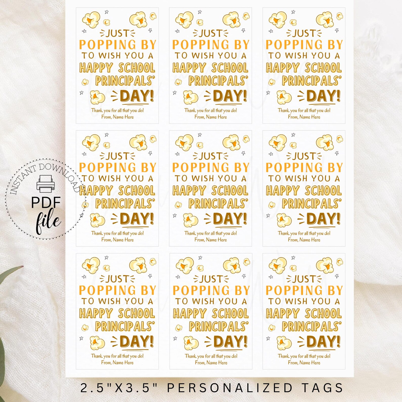 Printable School Principal Gift Tag, Personalized Just Popping by to ...