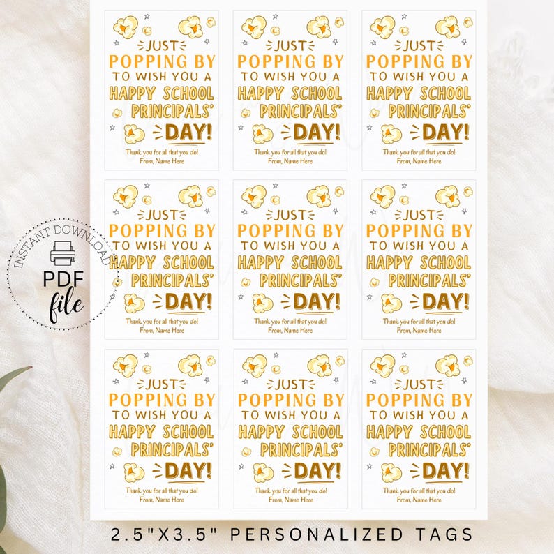 Printable School Principal Gift Tag, Personalized Just Popping by to ...