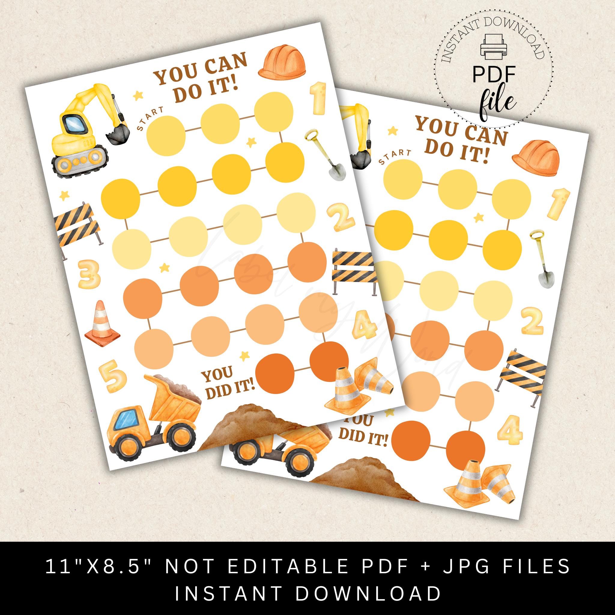 Printable Construction Truck Reward Chart, Kids Sticker Chart, You Can ...
