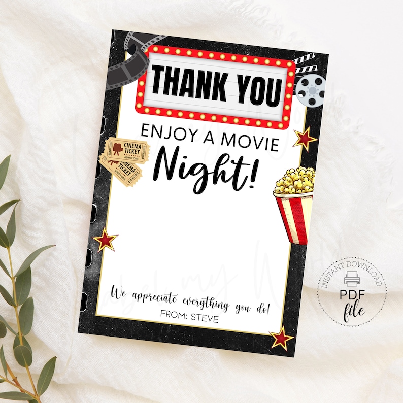 Movie Theater Gift Card Holder Template | Printable Enjoy a Movie Night ...