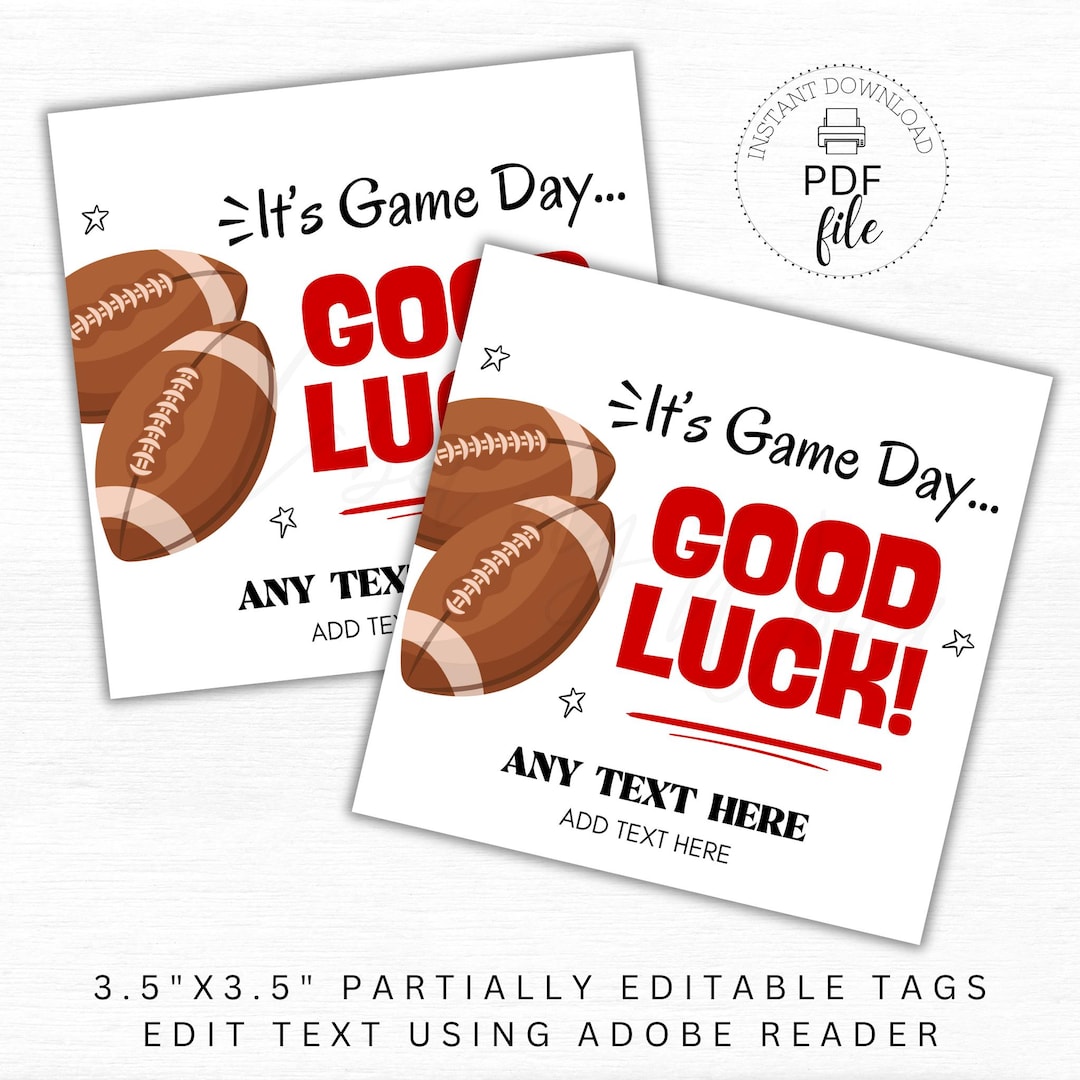 Printable Football Good Luck Tags, Personalized It's Game Day 3.5x3.5 ...