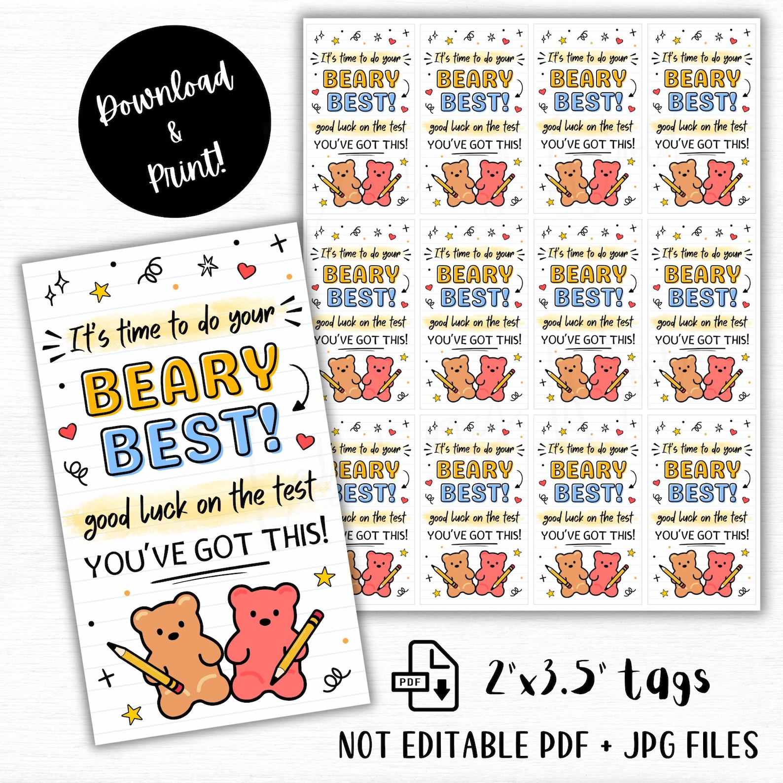 Printable Testing Day Gummy Bears Snack Tag, Classroom It's Time to Do ...