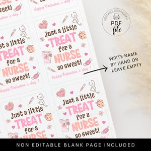 Printable Valentine Nurses Appreciation Treat Tag, Personalized Just a ...