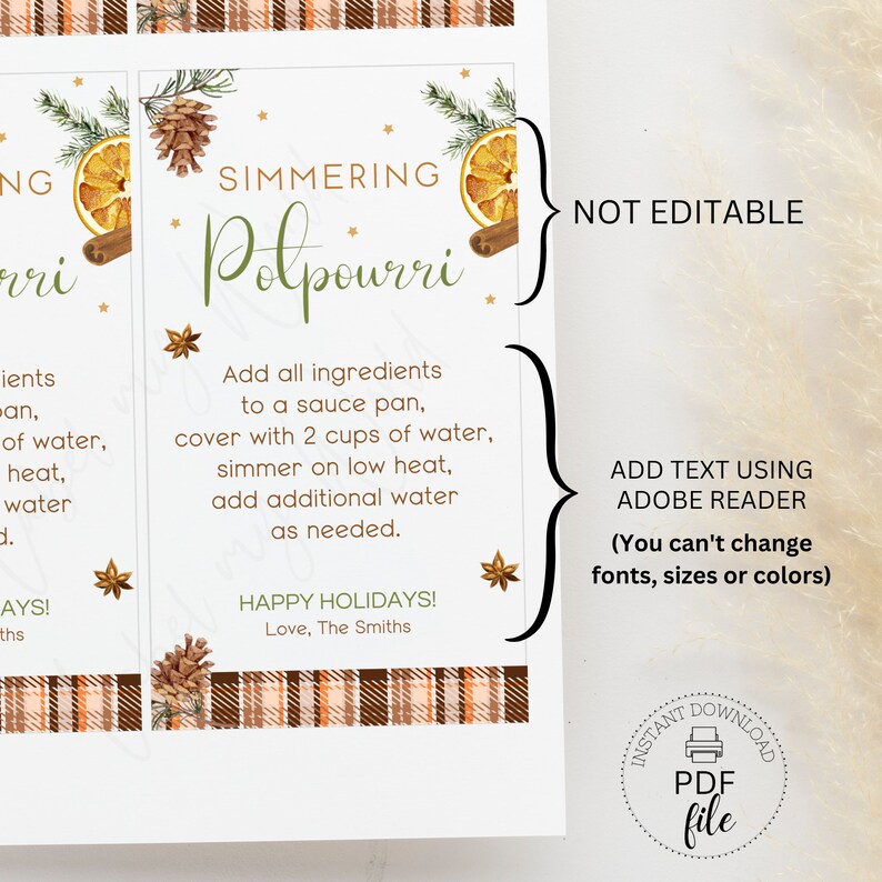Printable Simmering Potpourri Gift Tags, Holiday Stovetop Potpourri Tag ...