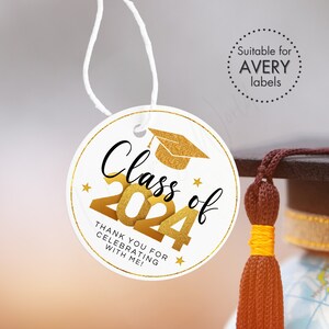 Class of 2024 Grad Party Favor Stickers Printable Thank You Gift Tags ...