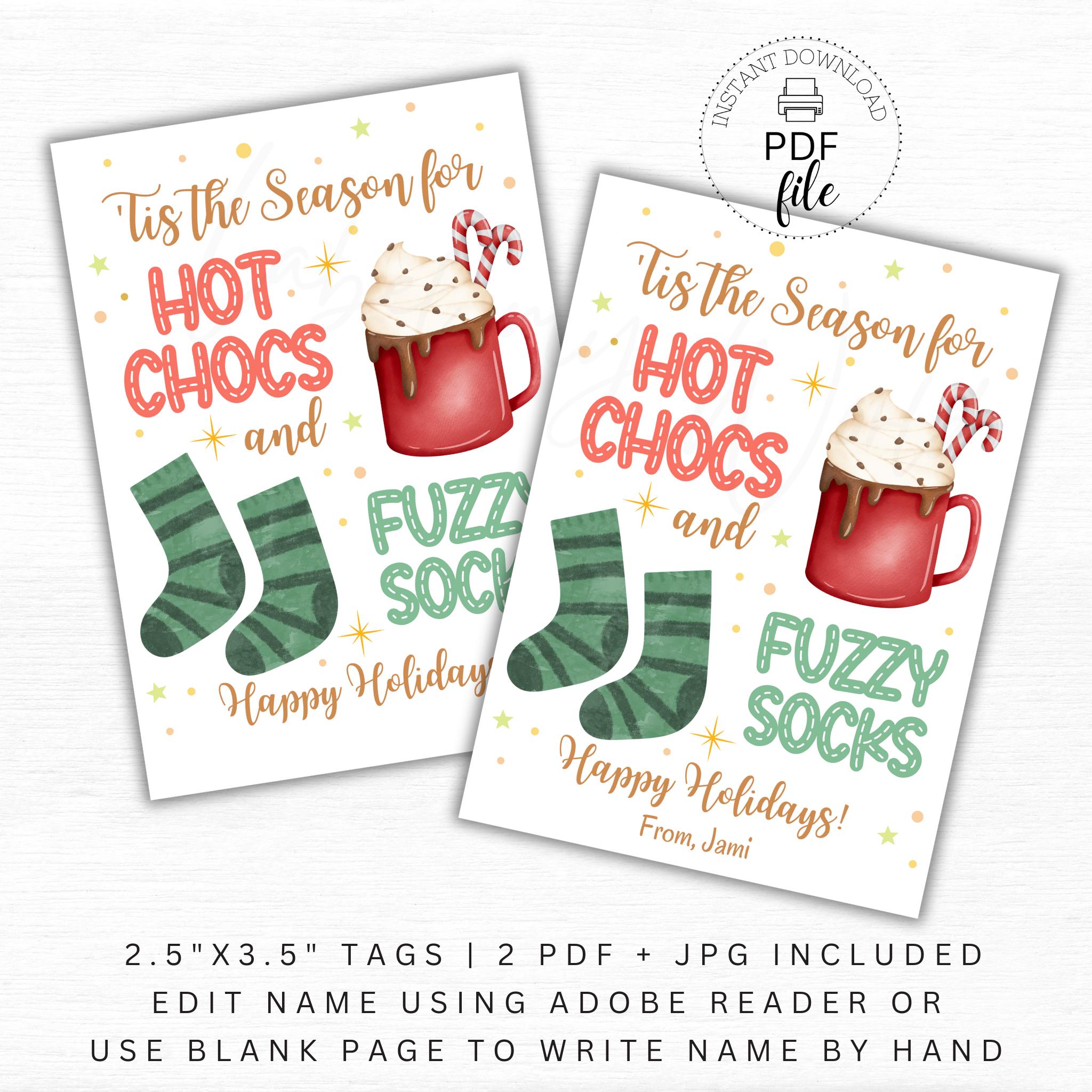 Printable Hot Cocoa & Holiday Socks Gift Tag, Personalized 'tis the ...