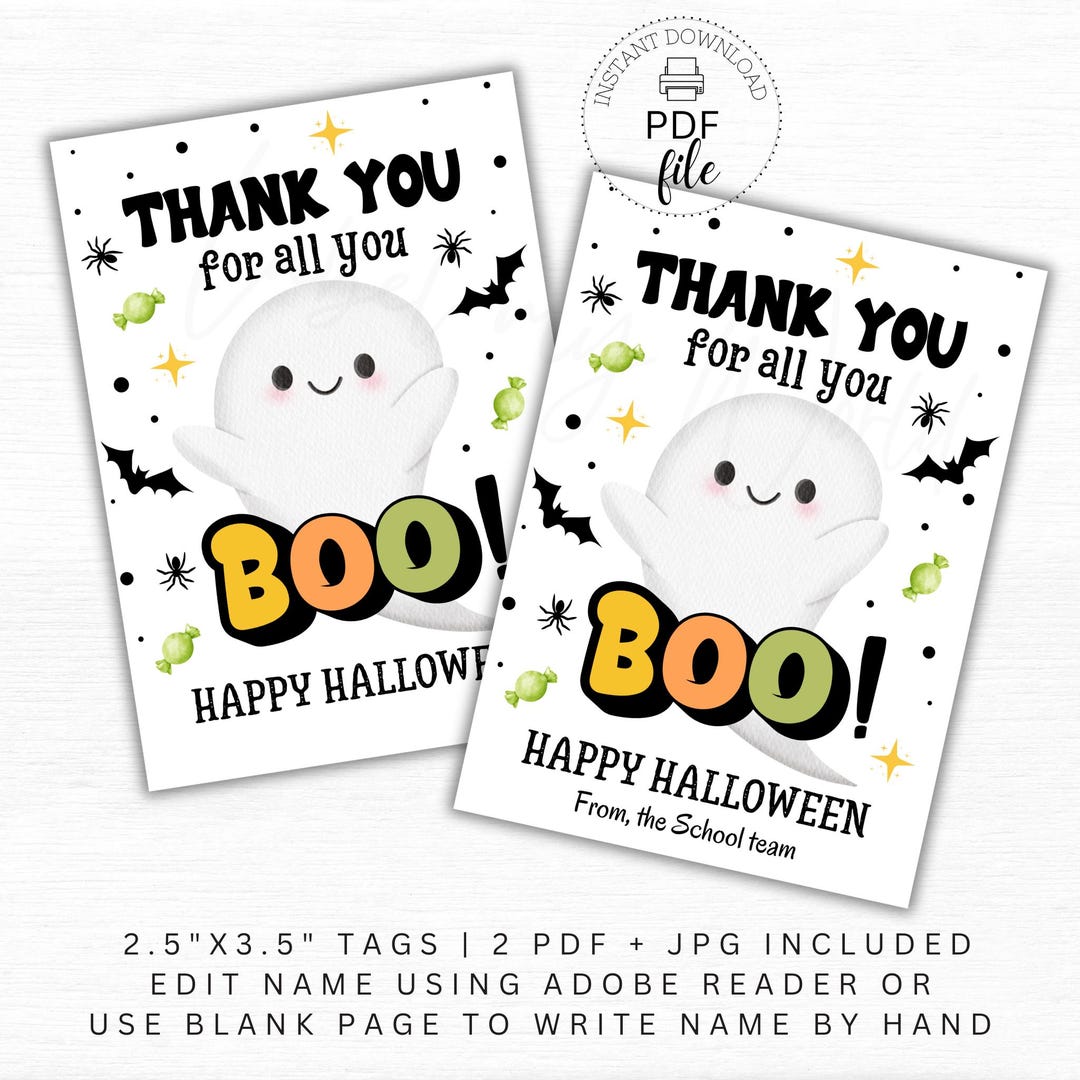 Printable Ghost Halloween Treat Tag, Thank You for All You BOO Happy ...