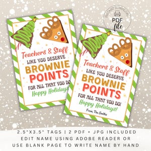 Printable Brownie Christmas Gift Tag, Personalized Teachers & Staff ...