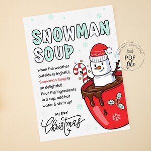 Snowman Soup Gift Tag, Printable Winter Hot Cocoa Tags (PDF + JPG ...
