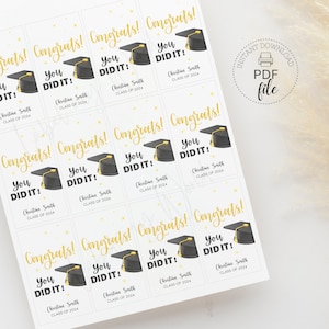 Personalized Congrats You Did It! Class of 20XX Tags | Printable ...