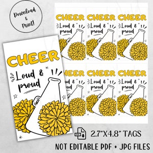 Printable Cheer Loud & Proud Yellow Pompoms Megaphone Gift Tags (PDF ...